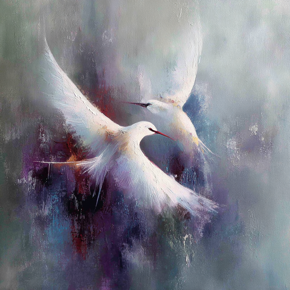 Ethereal White Birds in Flight