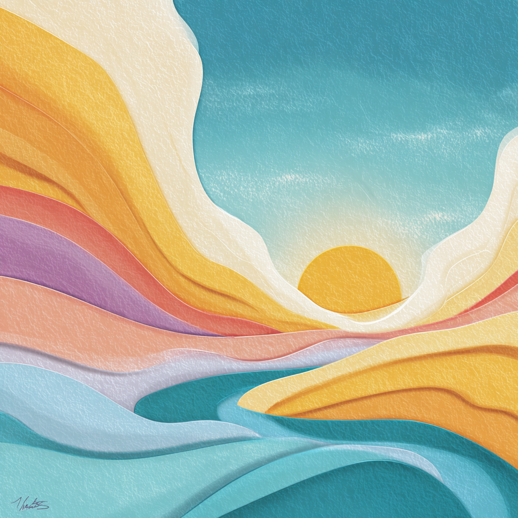 Paper Cutout Sunset Waves