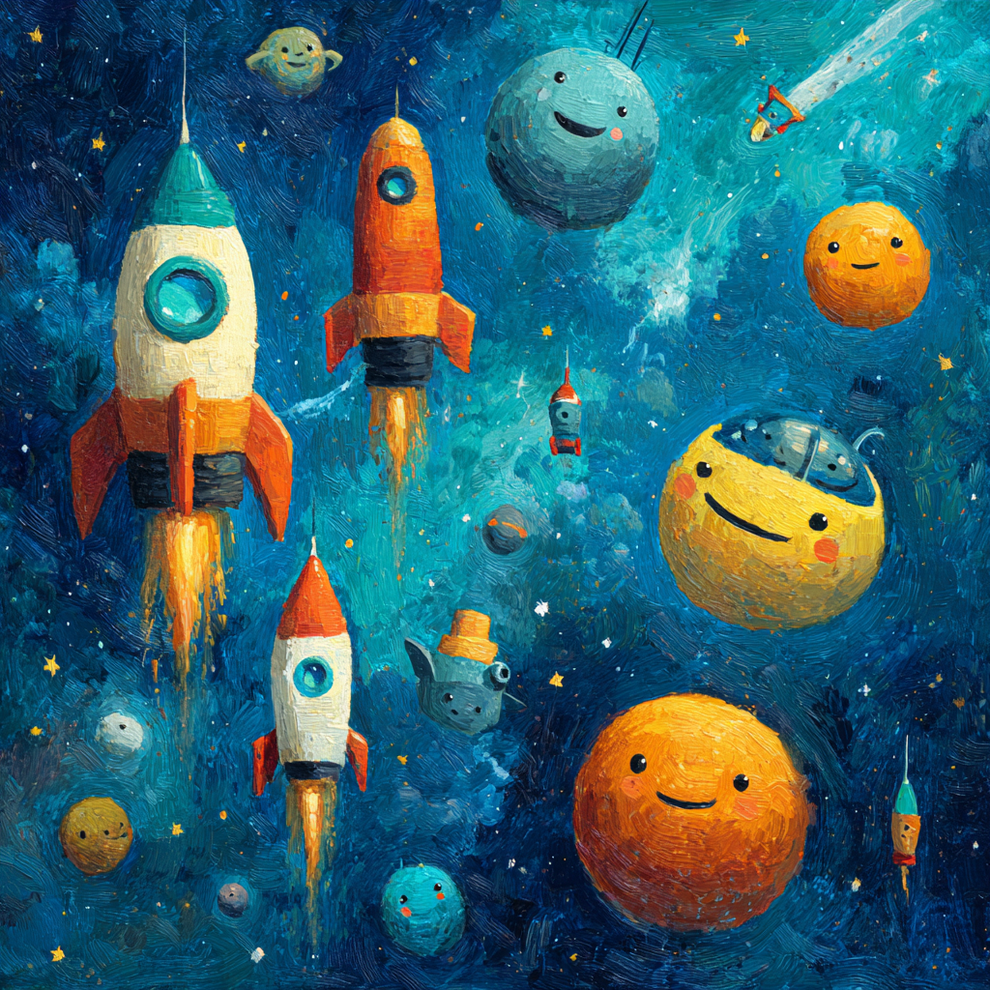 Smiling Planets and Rocket Friends