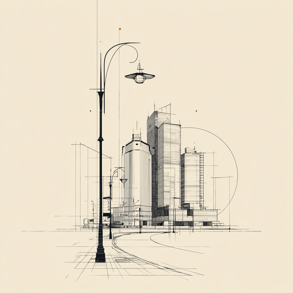 Minimalist Cityscape Line Art | Modern Urban Architecture Illustration