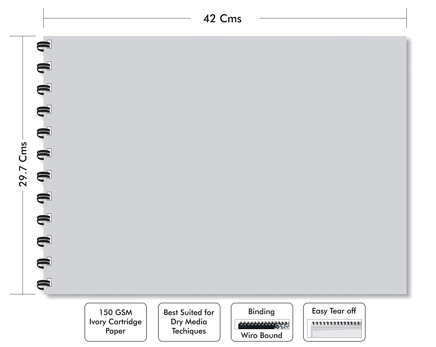 A3 Spiral Sketchpad Drawing Notebook - 150 GSM - Ultra Smooth Surface
