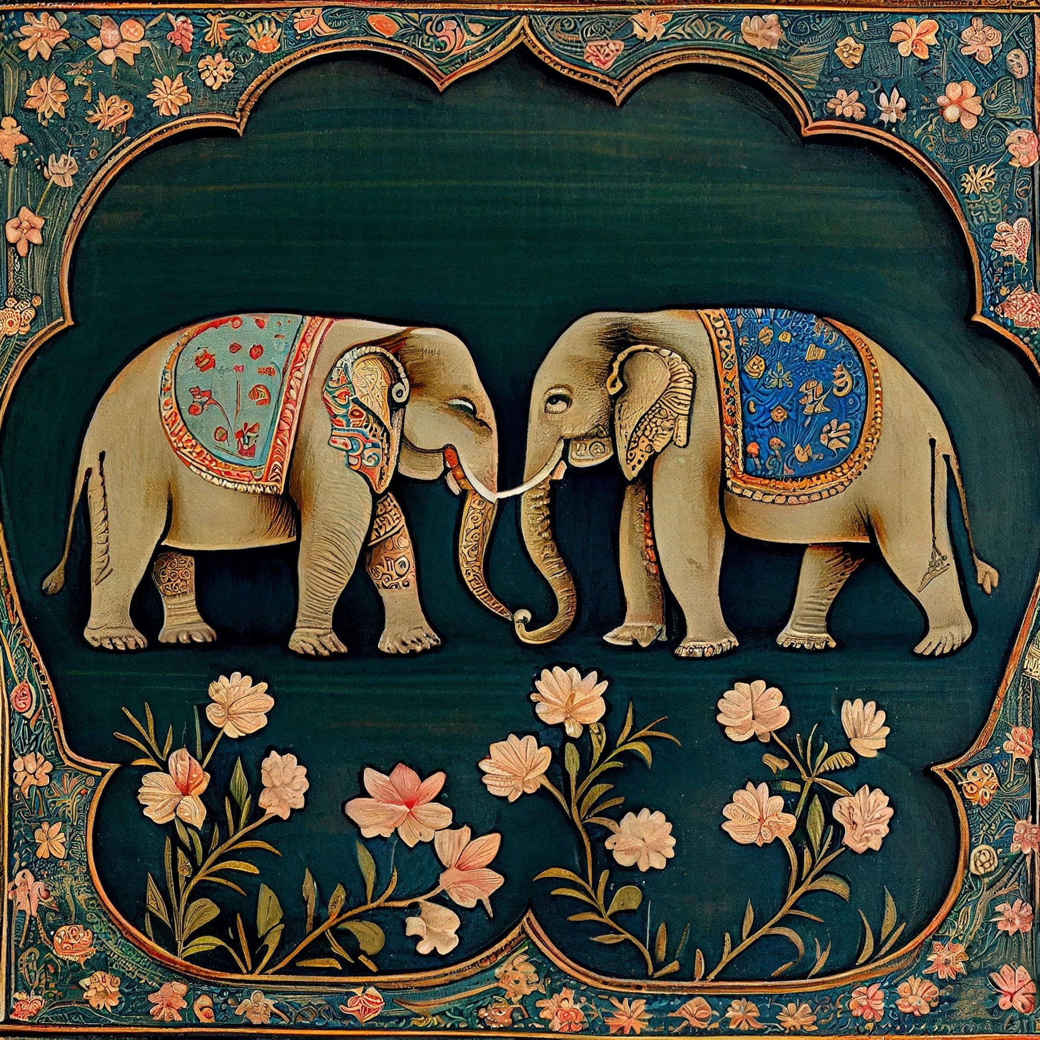Regal Reminiscence: Mughal-Style Miniature Painting Print of Majestic