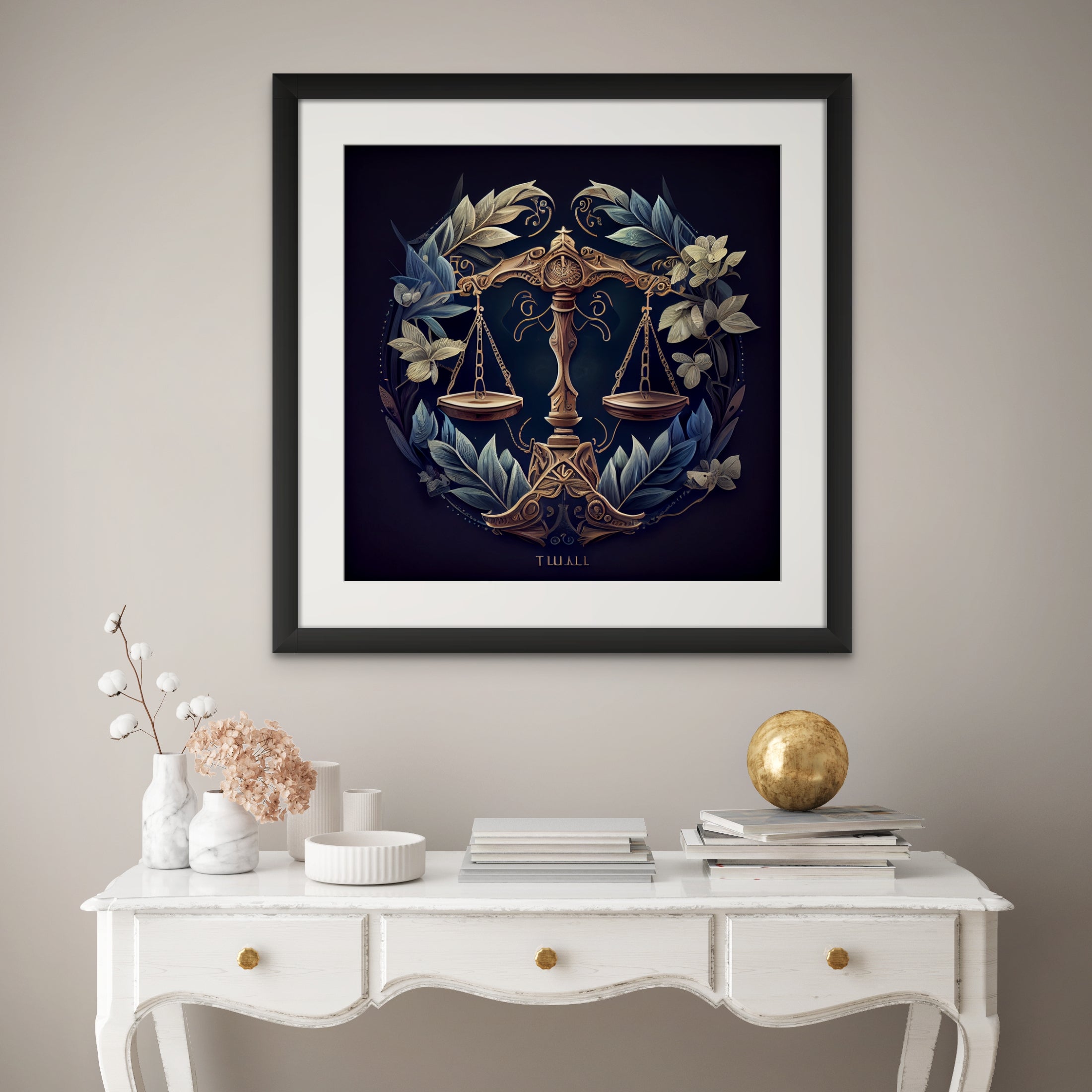 Stunning Libra Zodiac Sign Art Print with Captivating Blue Background