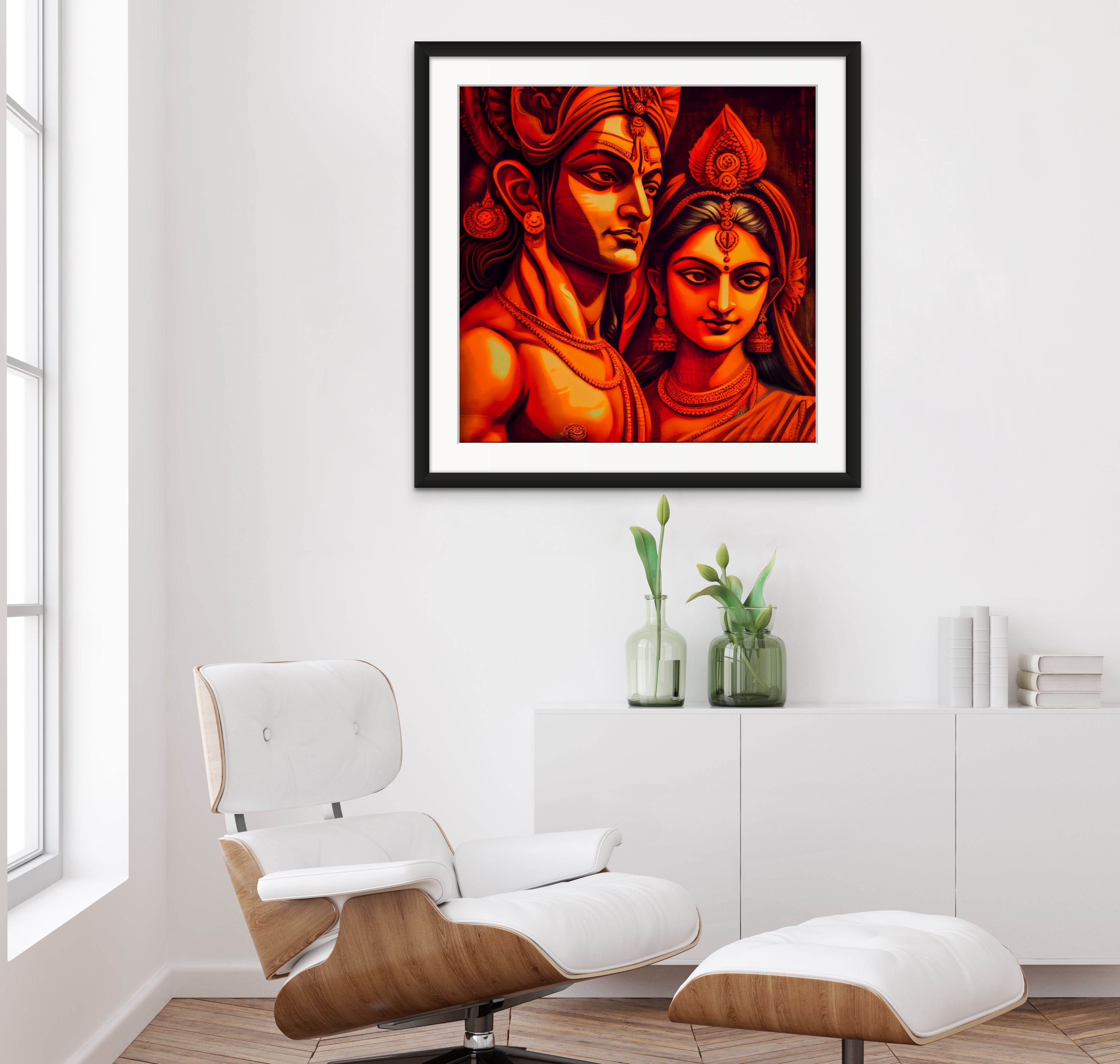 Divine Union: A Beautiful Modern Art Print of Lord Rama with Sita, Ide