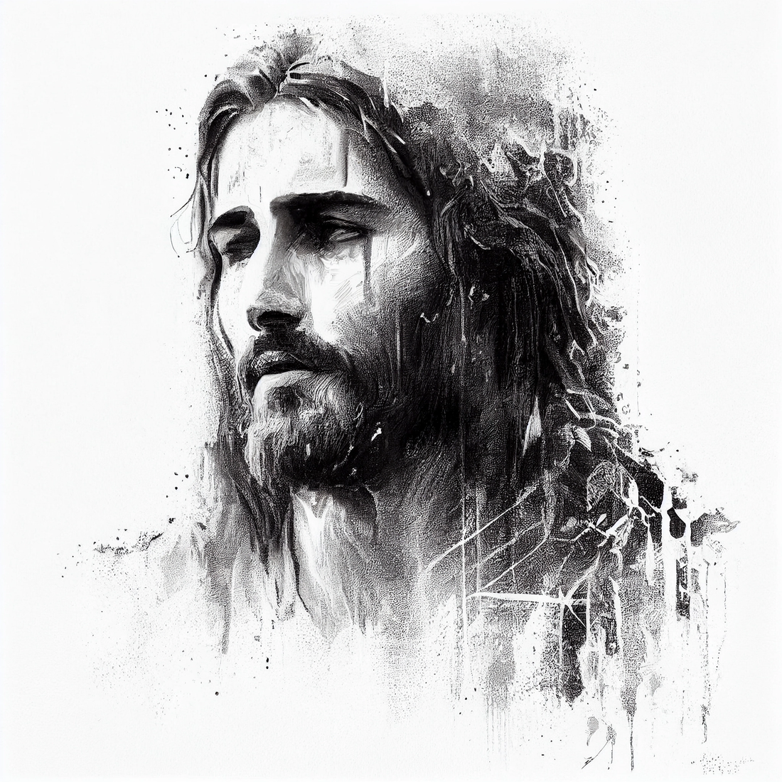 Divine Inspiration: Timeless Black and White Art Print of Jesus Christ