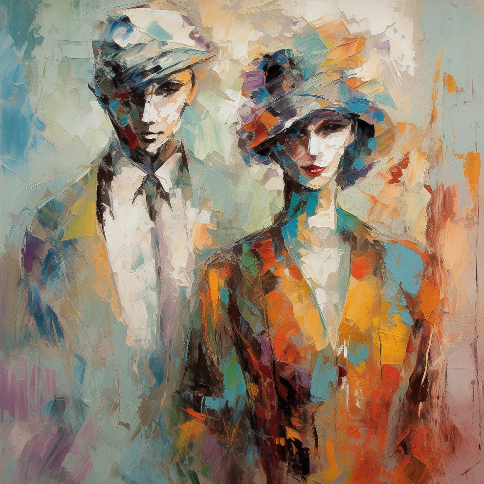 Subtle Romance: An Abstract Acrylic Color Print of a Dusty Couple in I