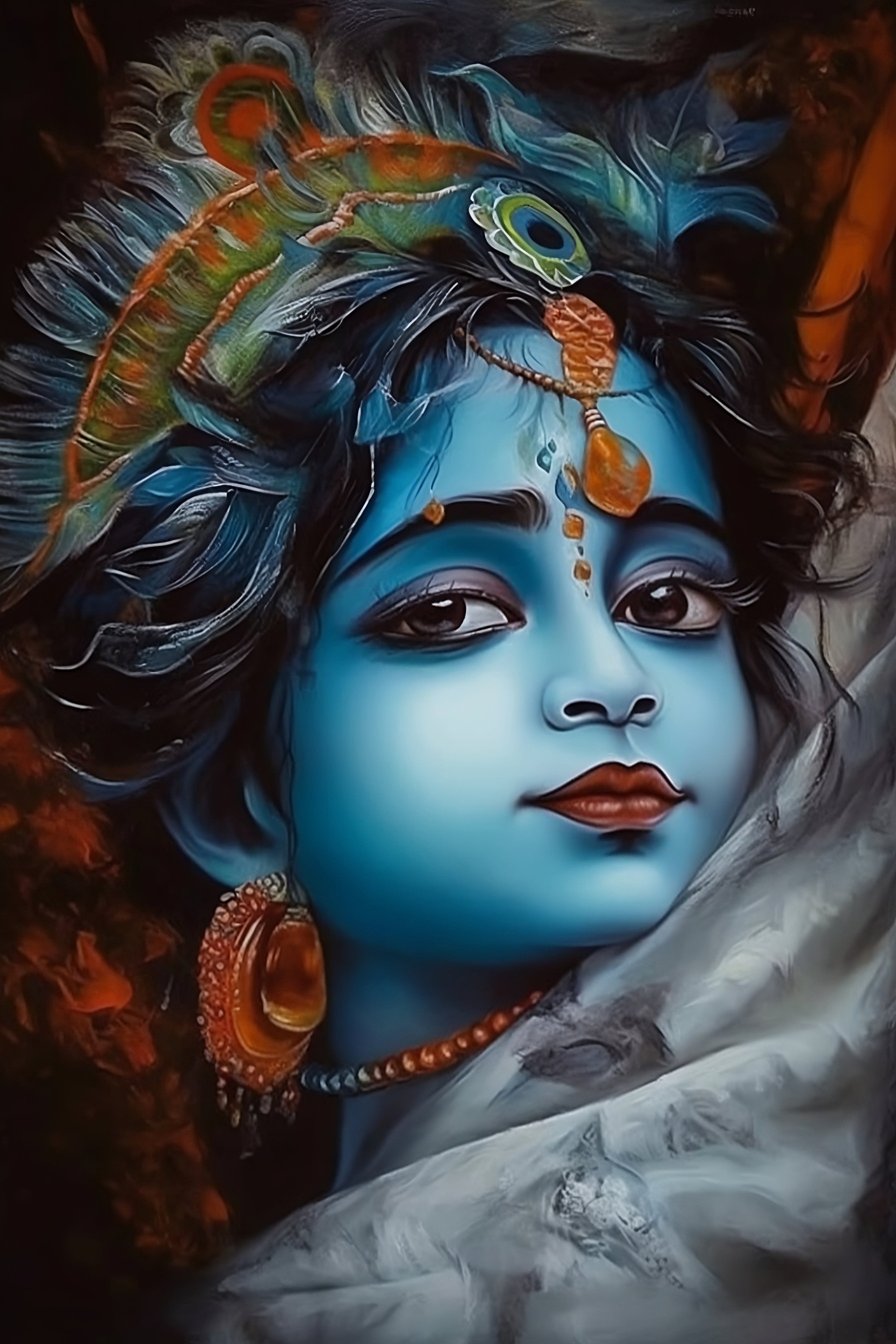 Divine Brilliance: Captivating Baal Krishna Oil Painting Print with Bl