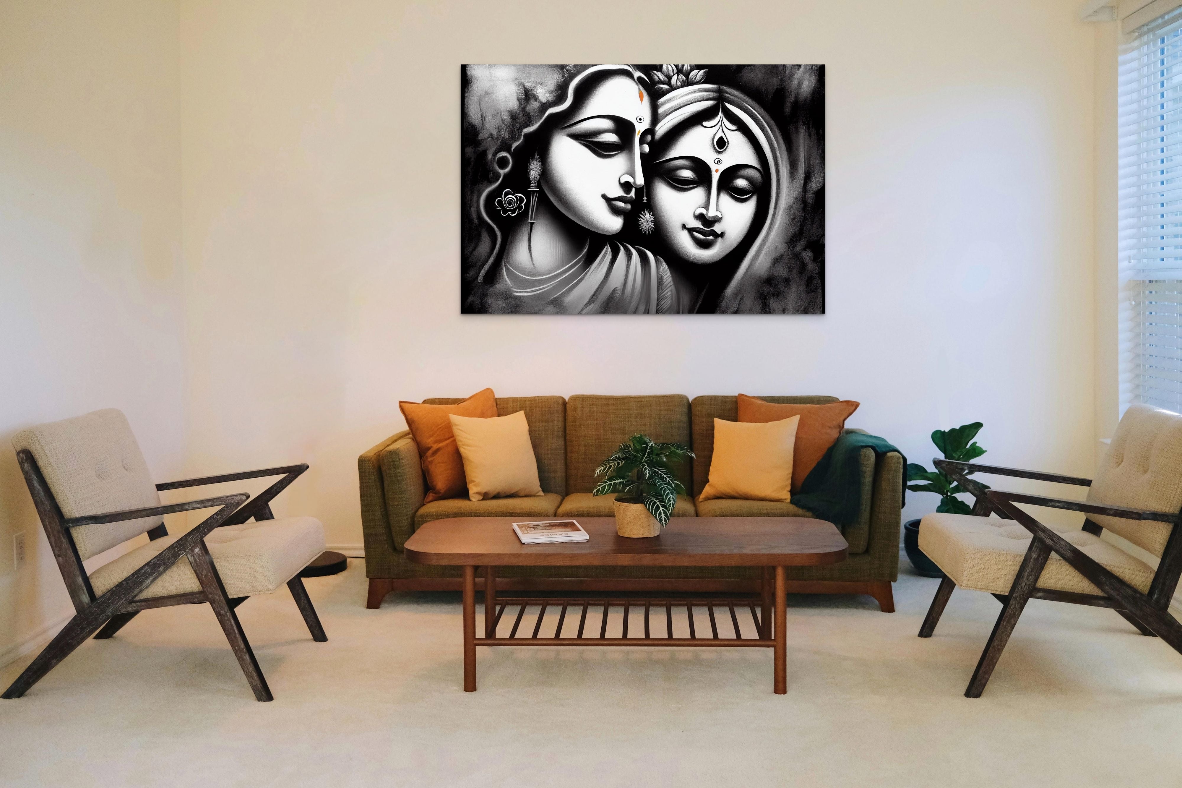Love in Monochrome: Black and White Pencil Art Print of Radha and Kris