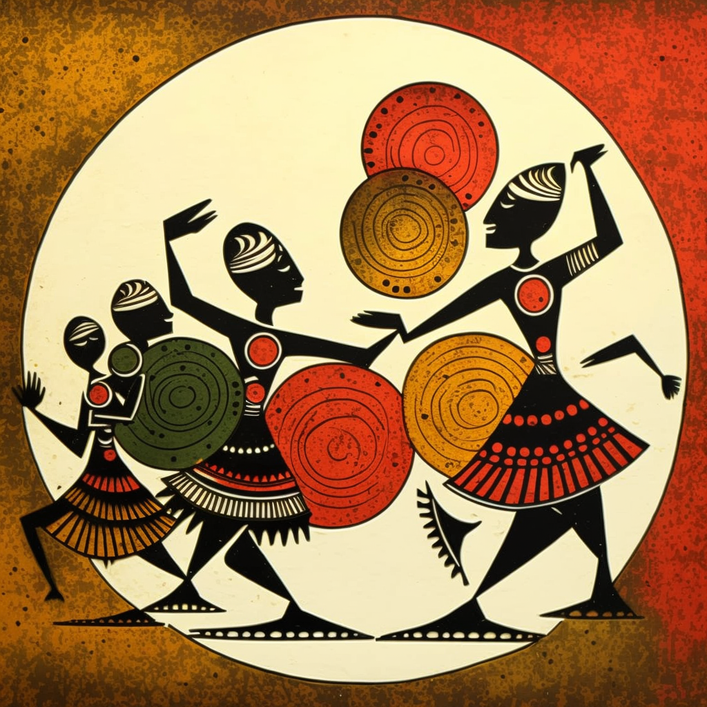"Colorful Celebration: Painting Print of Warli Art Painting Depicting