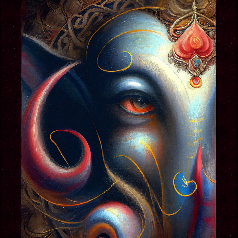 Divine Countenance: An Exquisite Oil Painting Print of Lord Ganesha's