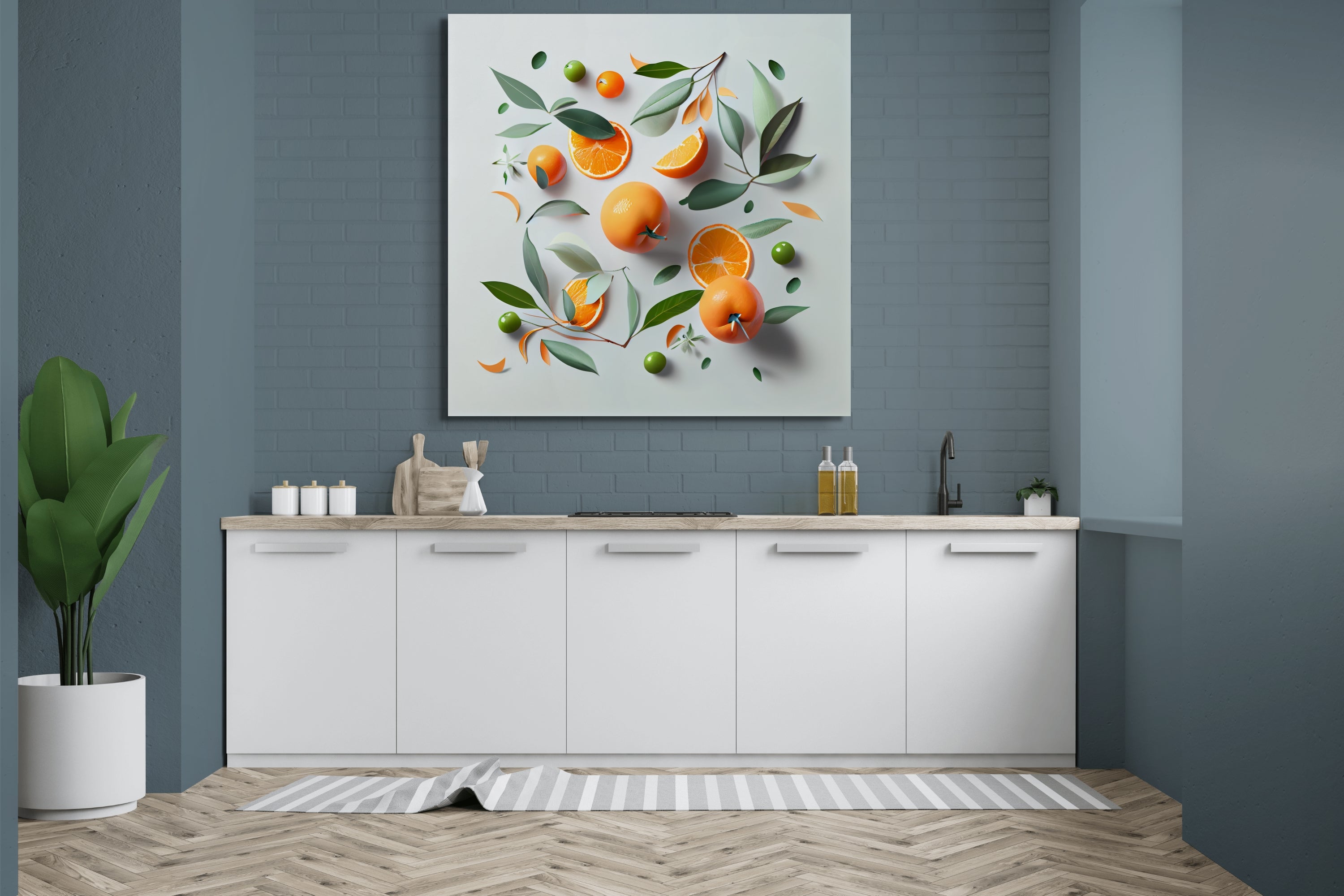 Citrus Medley: Oil Color Print of Oranges, Clementines, and Green Leav
