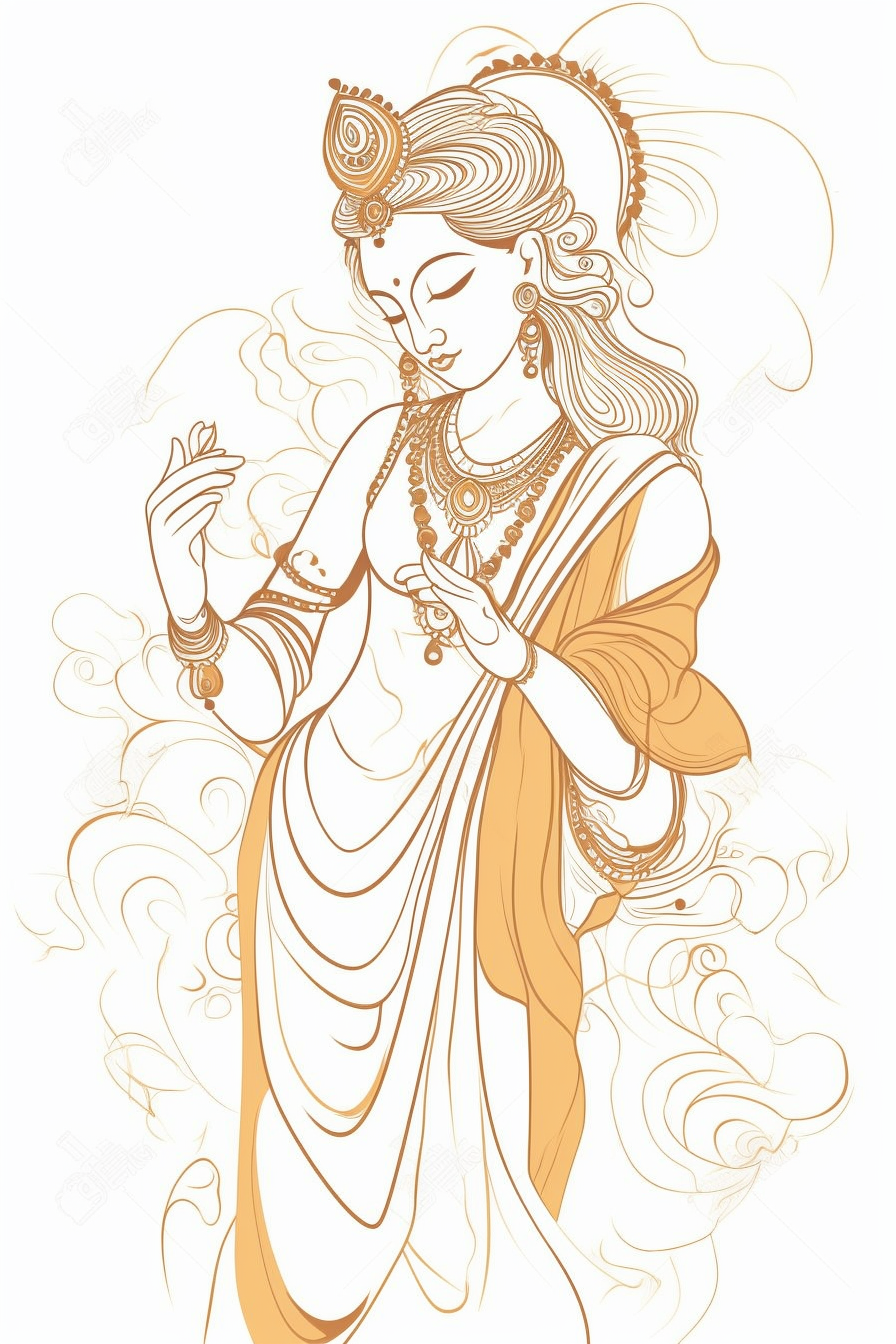 A Minimalistic Lord Krishna One Line Art Print on White Background in