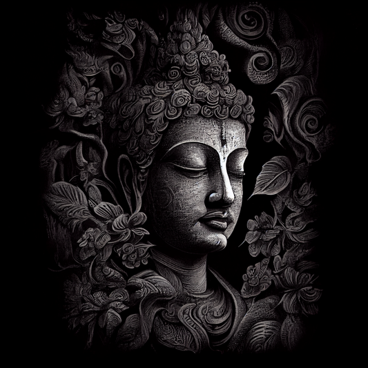 Divine Detail: Pencil Art Print of Lord Buddha Face on Intricately Det
