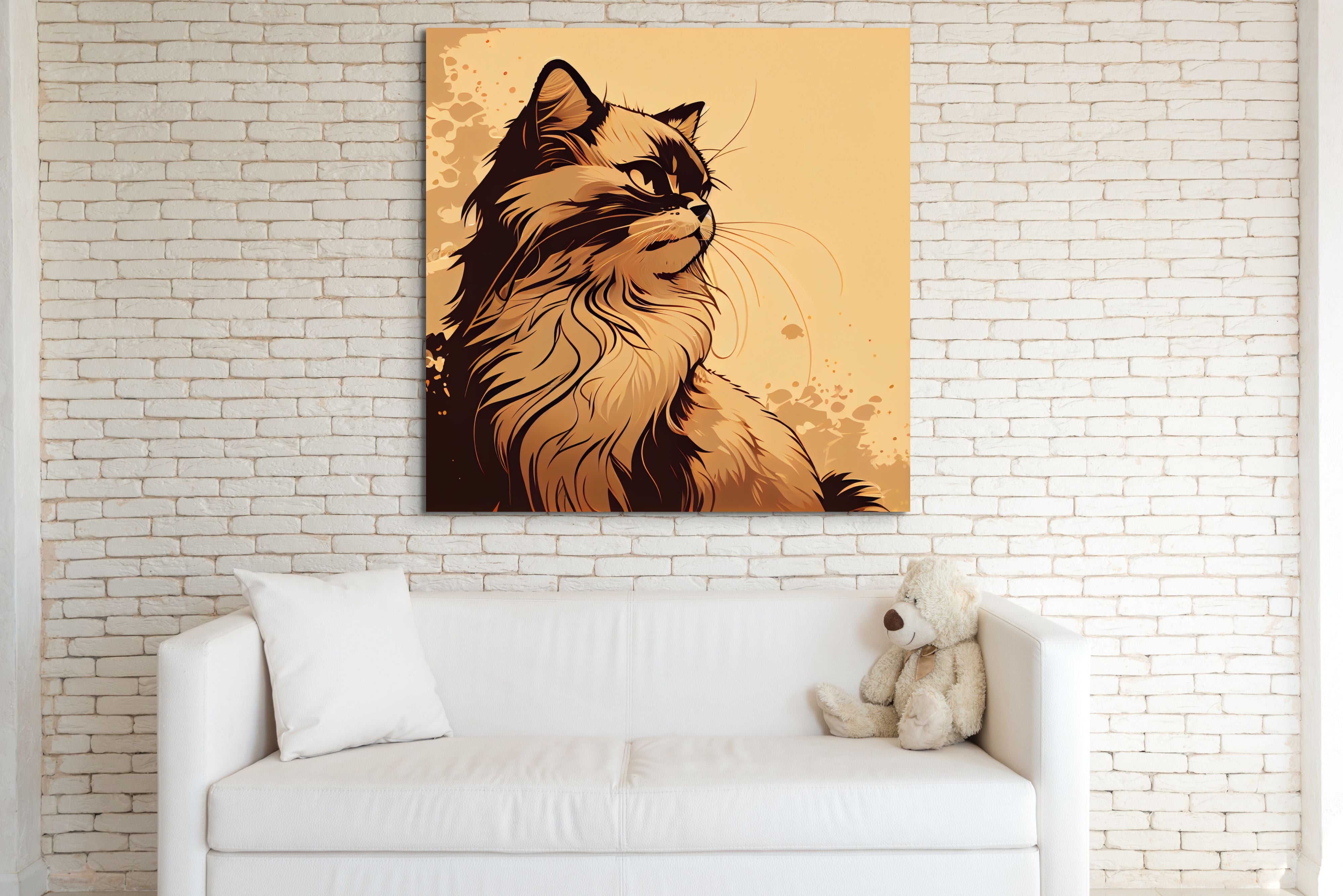 Charming Gray Cat: Vector Art Print of an Adorable Anime Cat on Beige