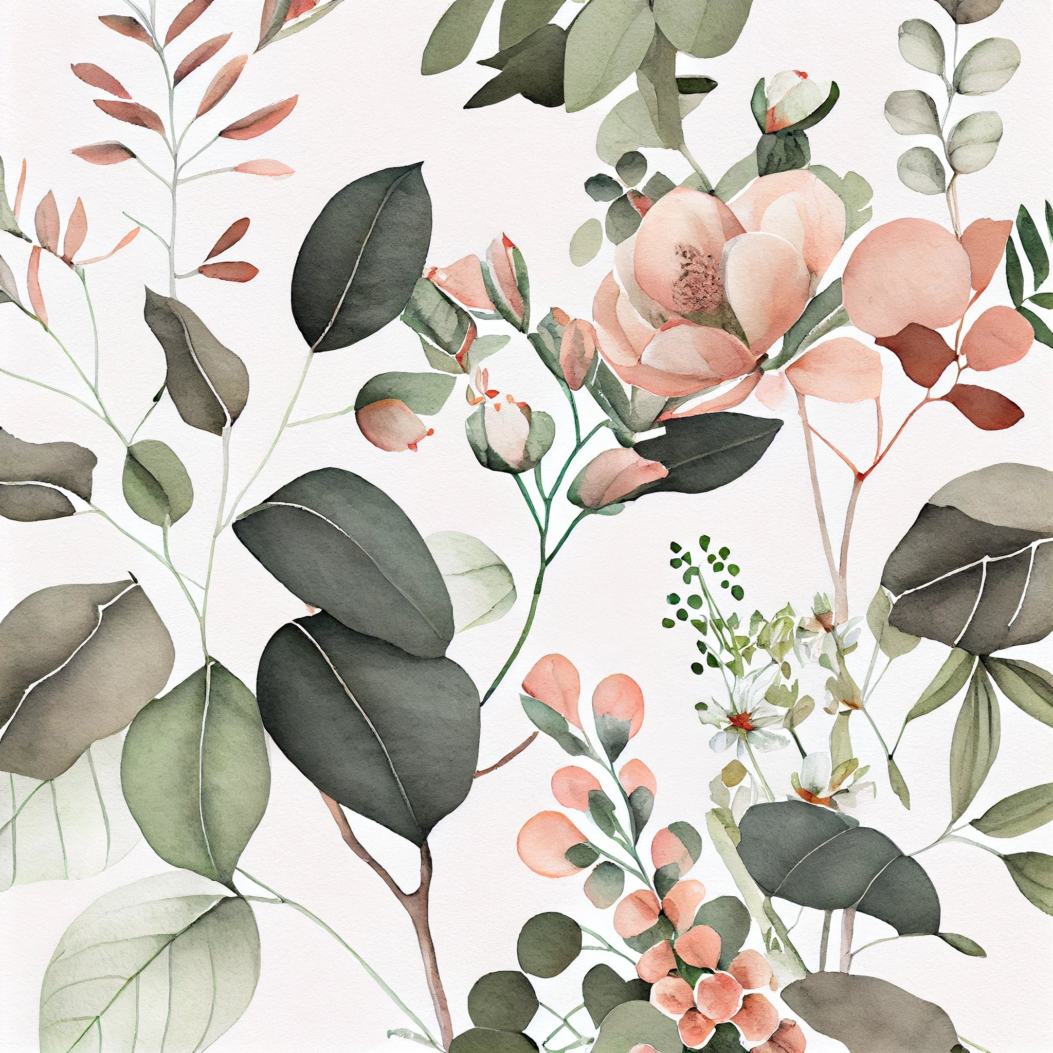 Peachy Garden: A Watercolor Botanical Print in Hues of Peach, Grey, an